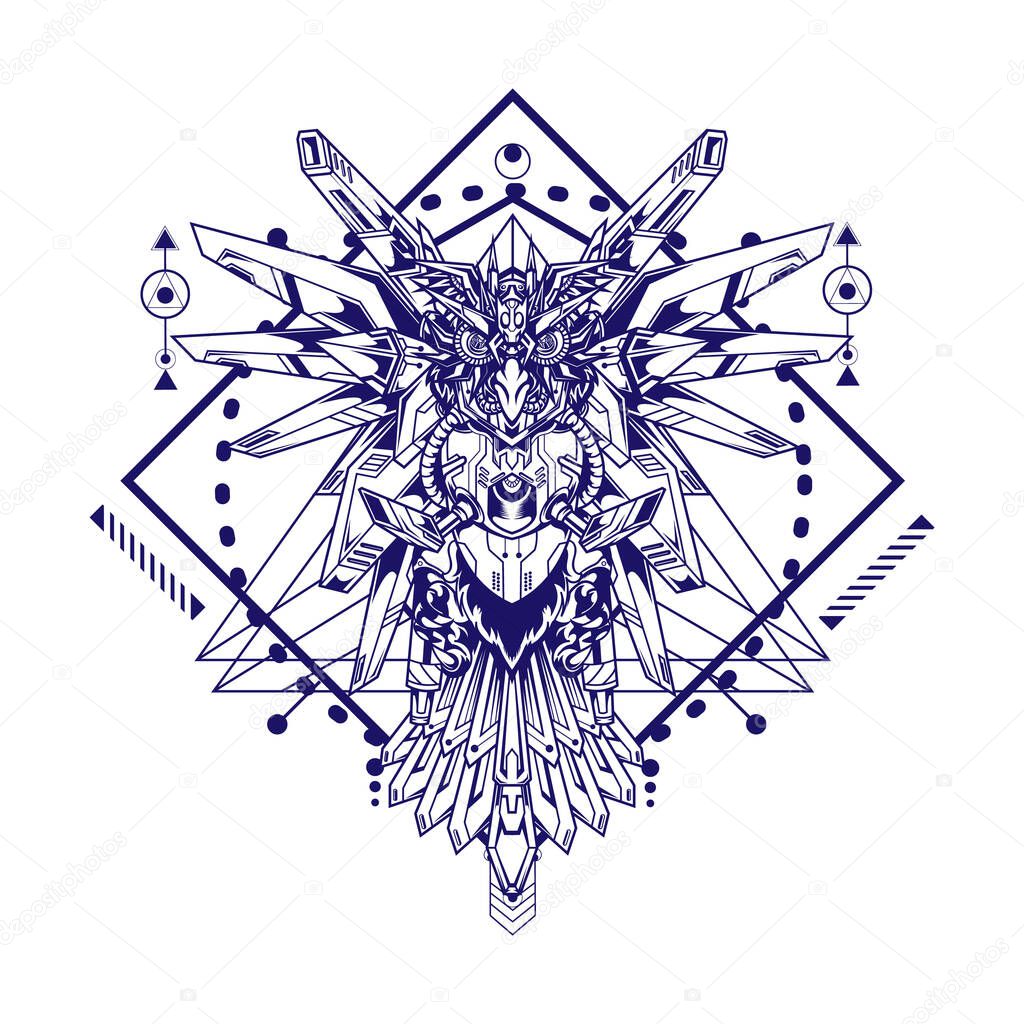Búho robótico Ilustración con geometría sagrada puede utilizar para el ...