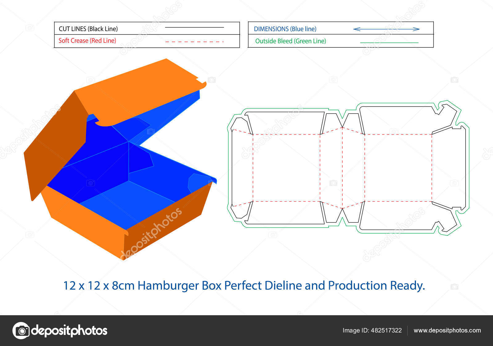 Editable Perfect Burger Box Dieline Die Cut Template Self Asembly 스톡 벡터 ...