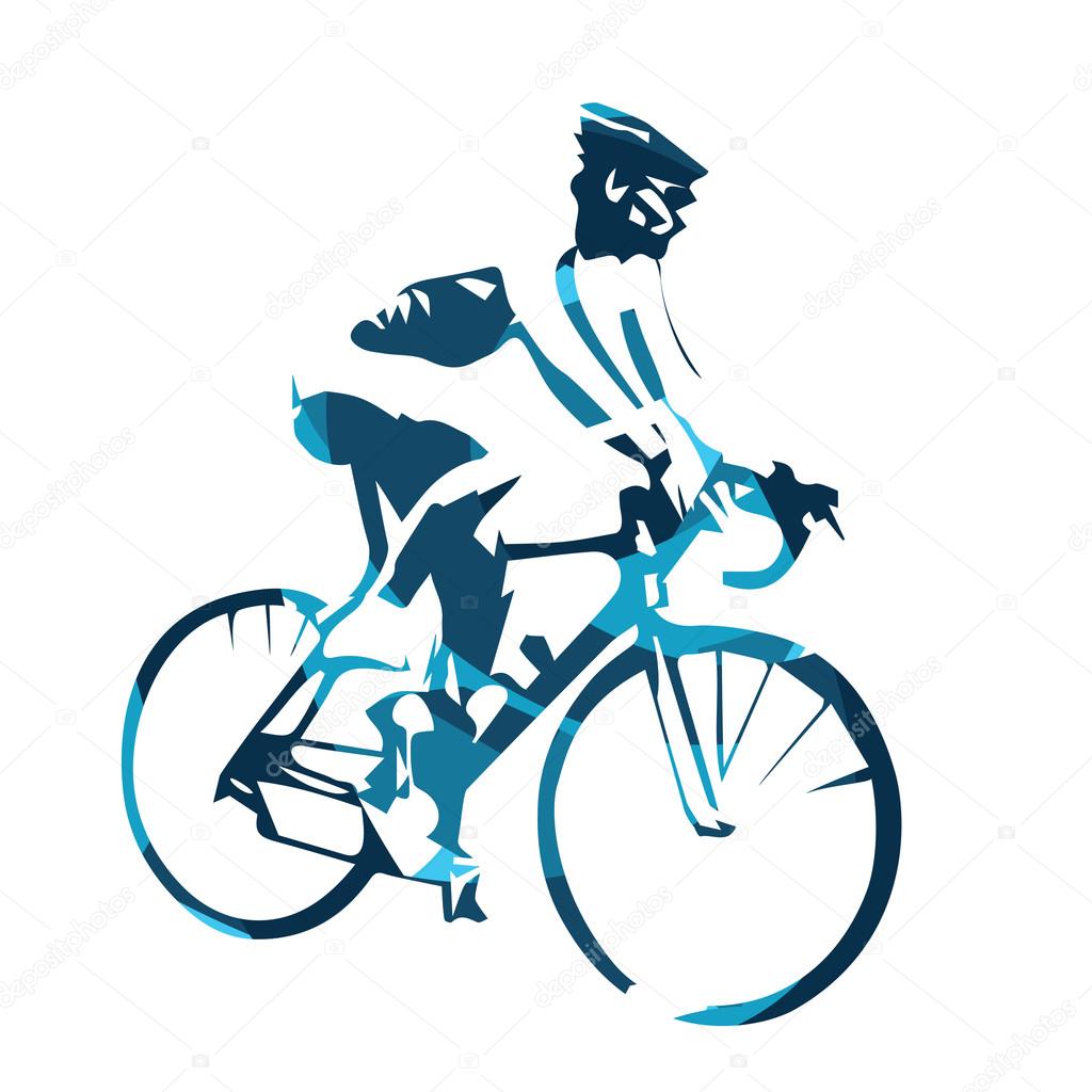Road cycling, abstract blue vector cyclist illustration. Bicycli ...