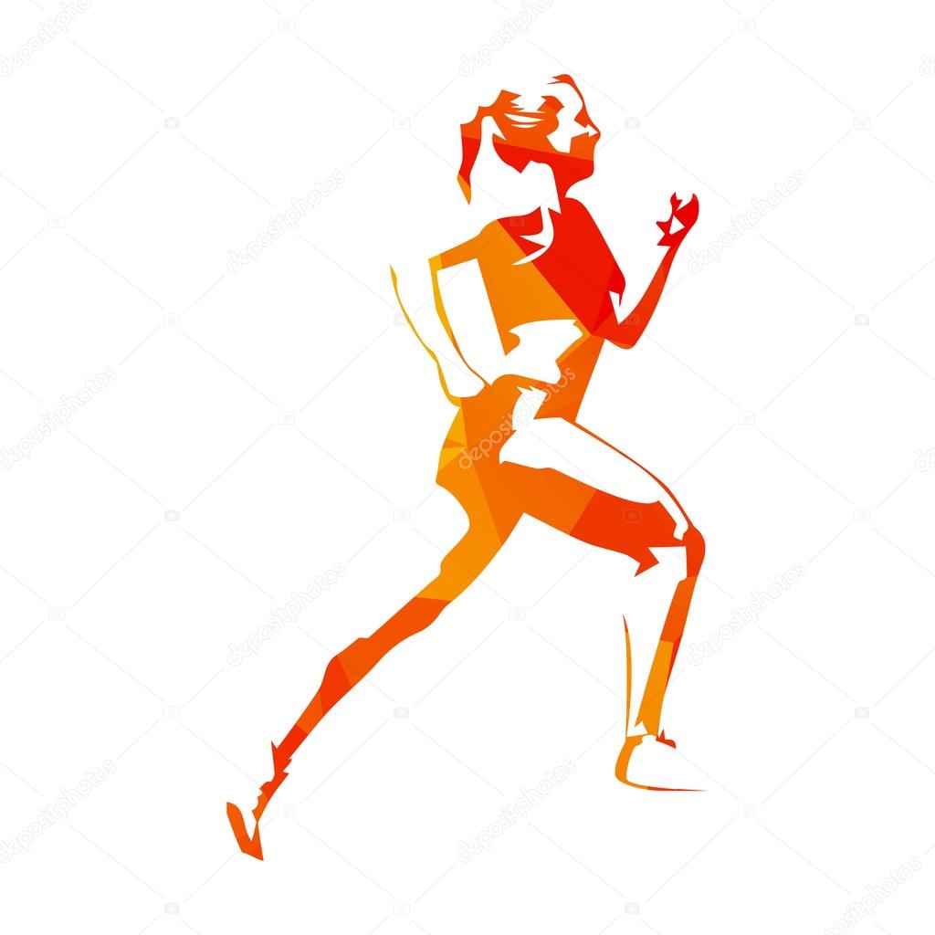Running woman abstract orange vector illustration. Run, sport, a ...