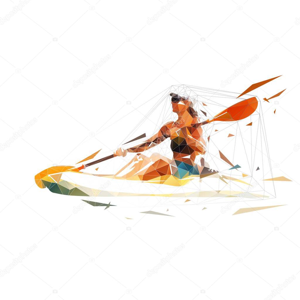 Mujer en canoa, vector aislado ilustración poligonal baja. Dibujo ...