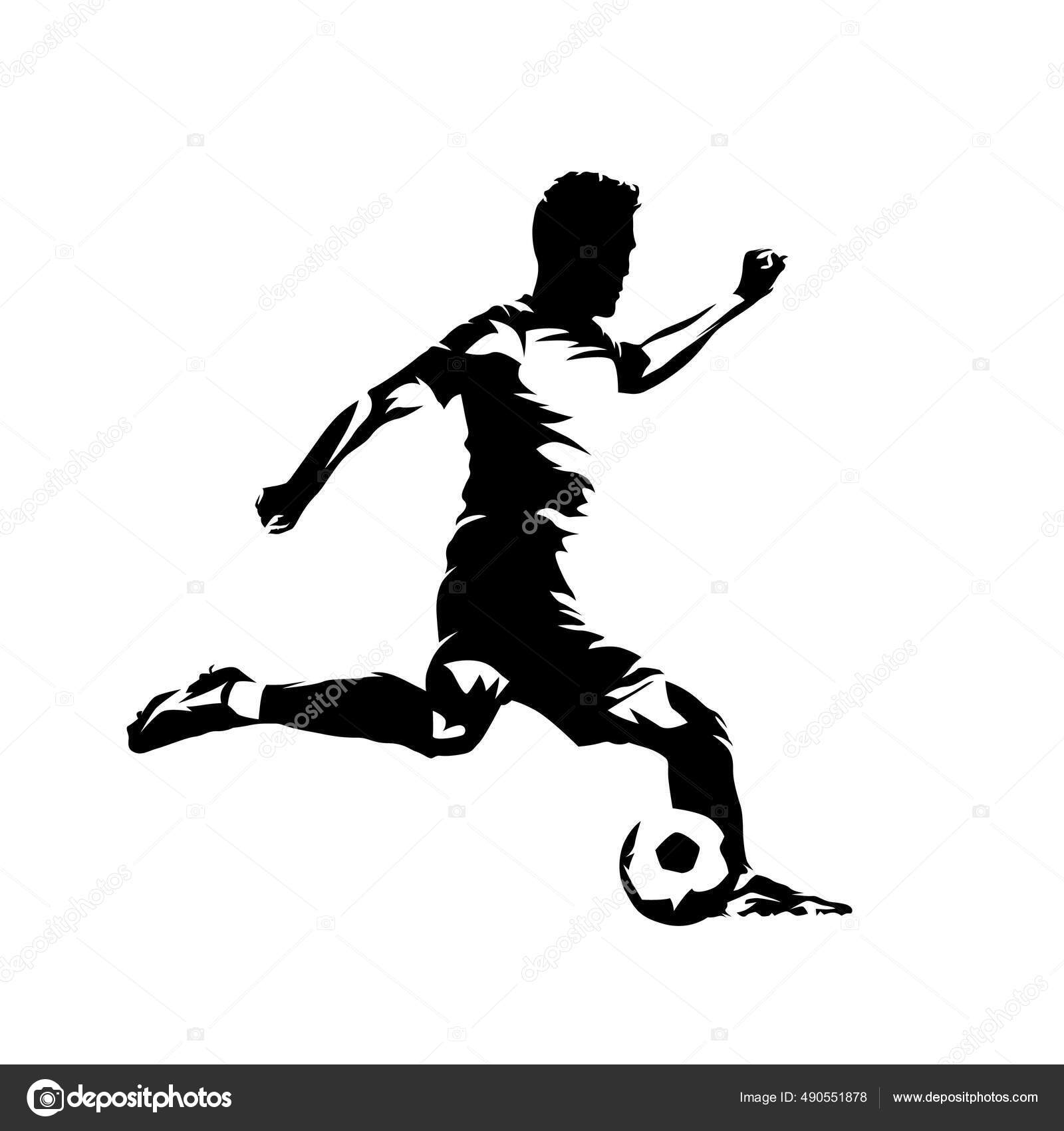 Fútbol Jugador Fútbol Pateando Pelota Vista Lateral Silueta Vectorial Aislada Vector de stock ...