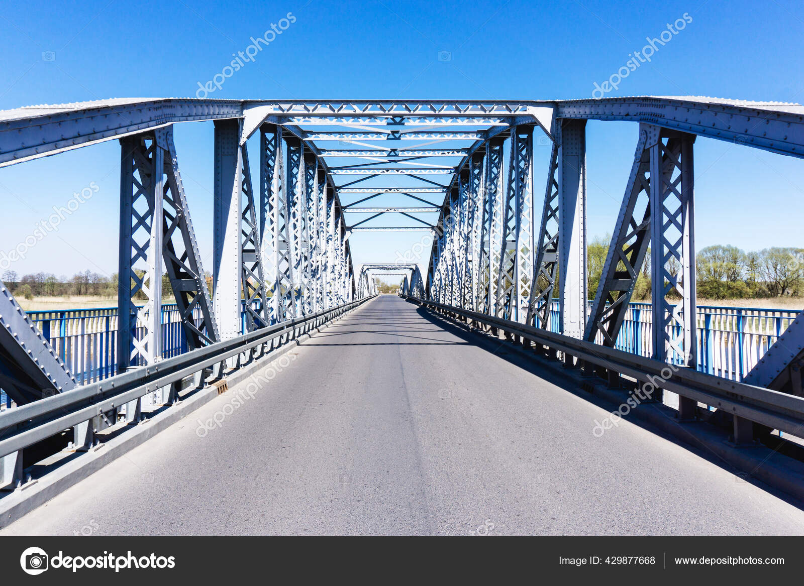 Metal Bridge Background Road Bridge Construction Empty Asphalt Road ...