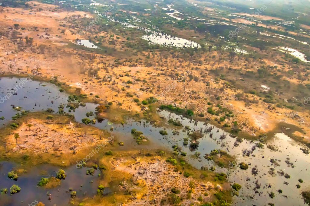 Vista aérea, Humedales de Okavango, Delta del Okavango, Patrimonio de ...