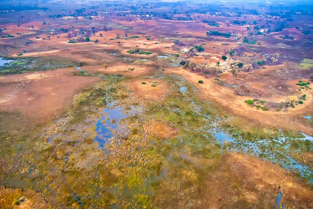 Vista aérea, Humedales de Okavango, Delta del Okavango, Patrimonio de ...