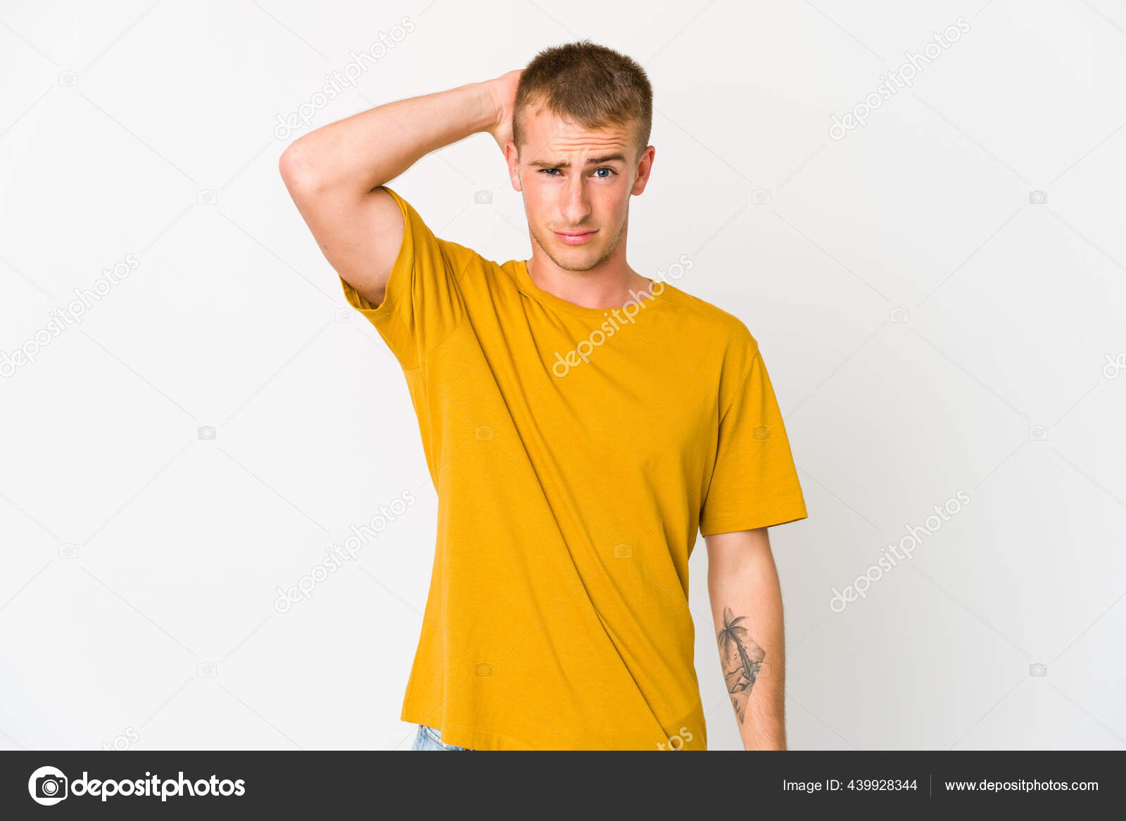 Young Caucasian Handsome Man Tired Very Sleepy Keeping Hand Head ...