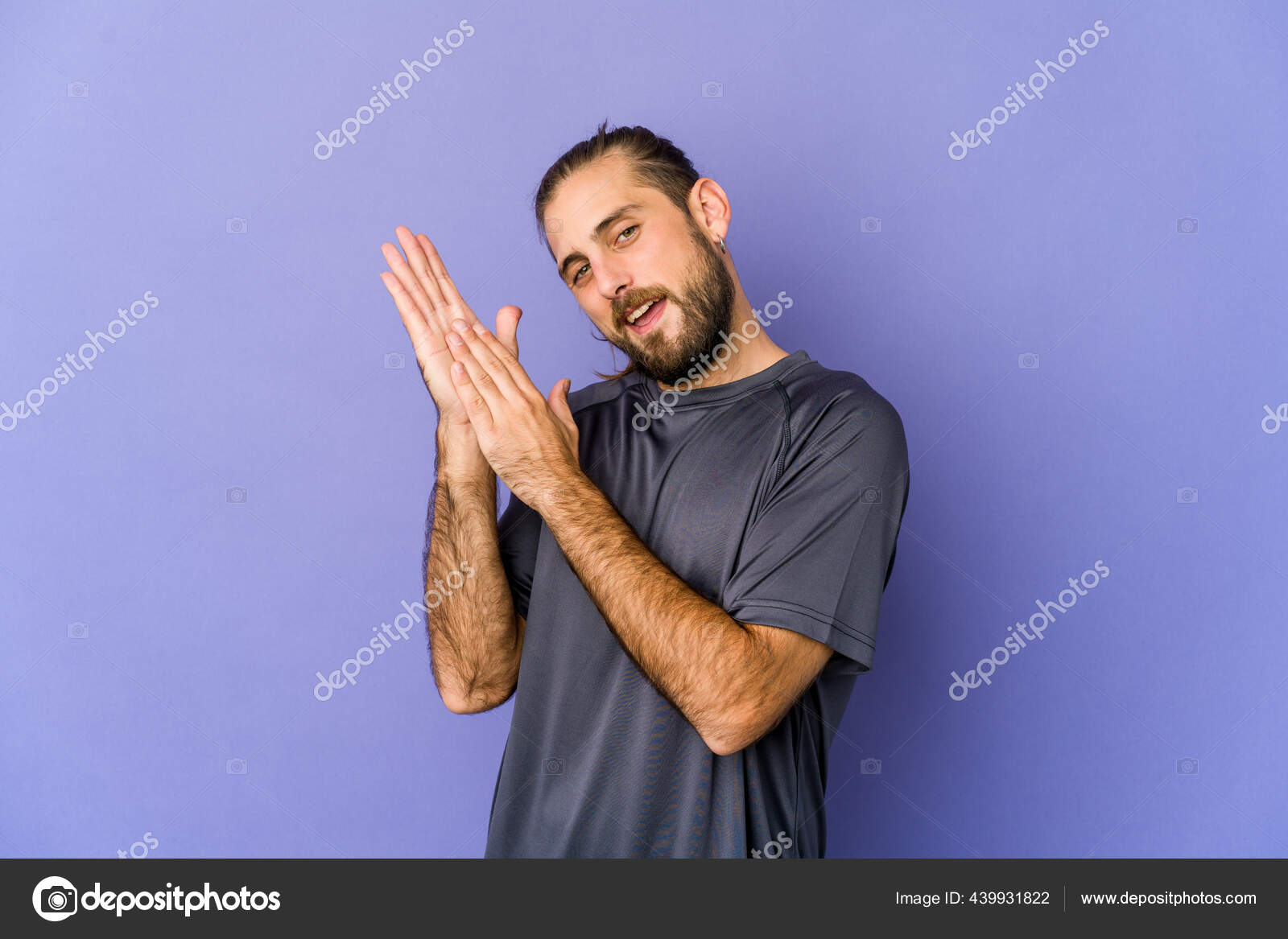 Young Man Long Hair Look Confused Doubtful Shrugging Shoulders Hold ...