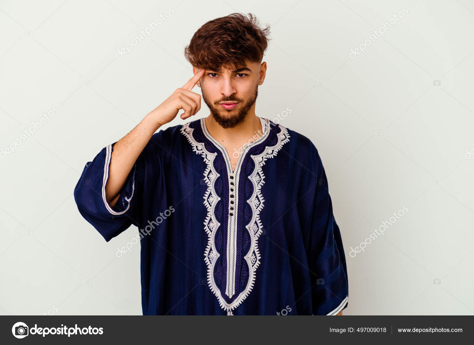 Young Moroccan Man Isolated White Background Pointing Temple Finger ...
