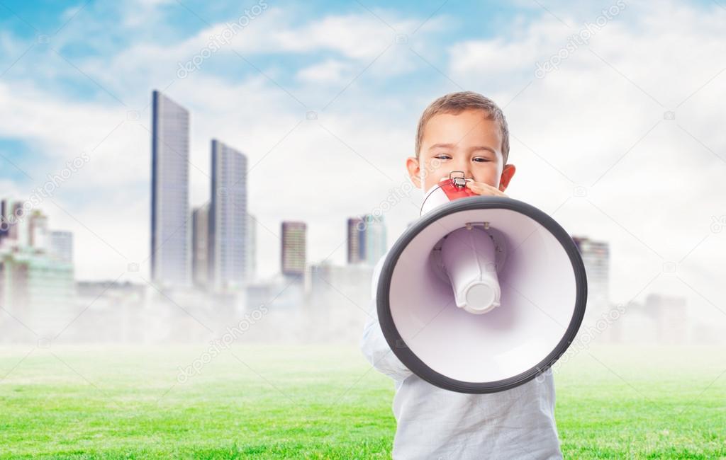 Little boy shouting on megaphone Stock Photo by ©AsierRomeroCarballo ...