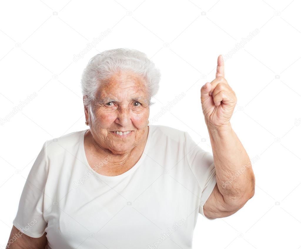 Old woman pointing up with finger Stock Photo by ©AsierRomeroCarballo ...