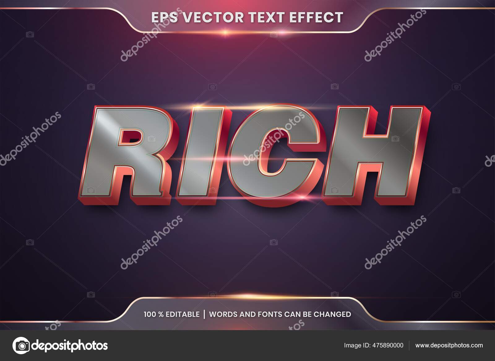 Text Effect Rich Words Text Effect Theme Editable Steel Realistic Stock ...