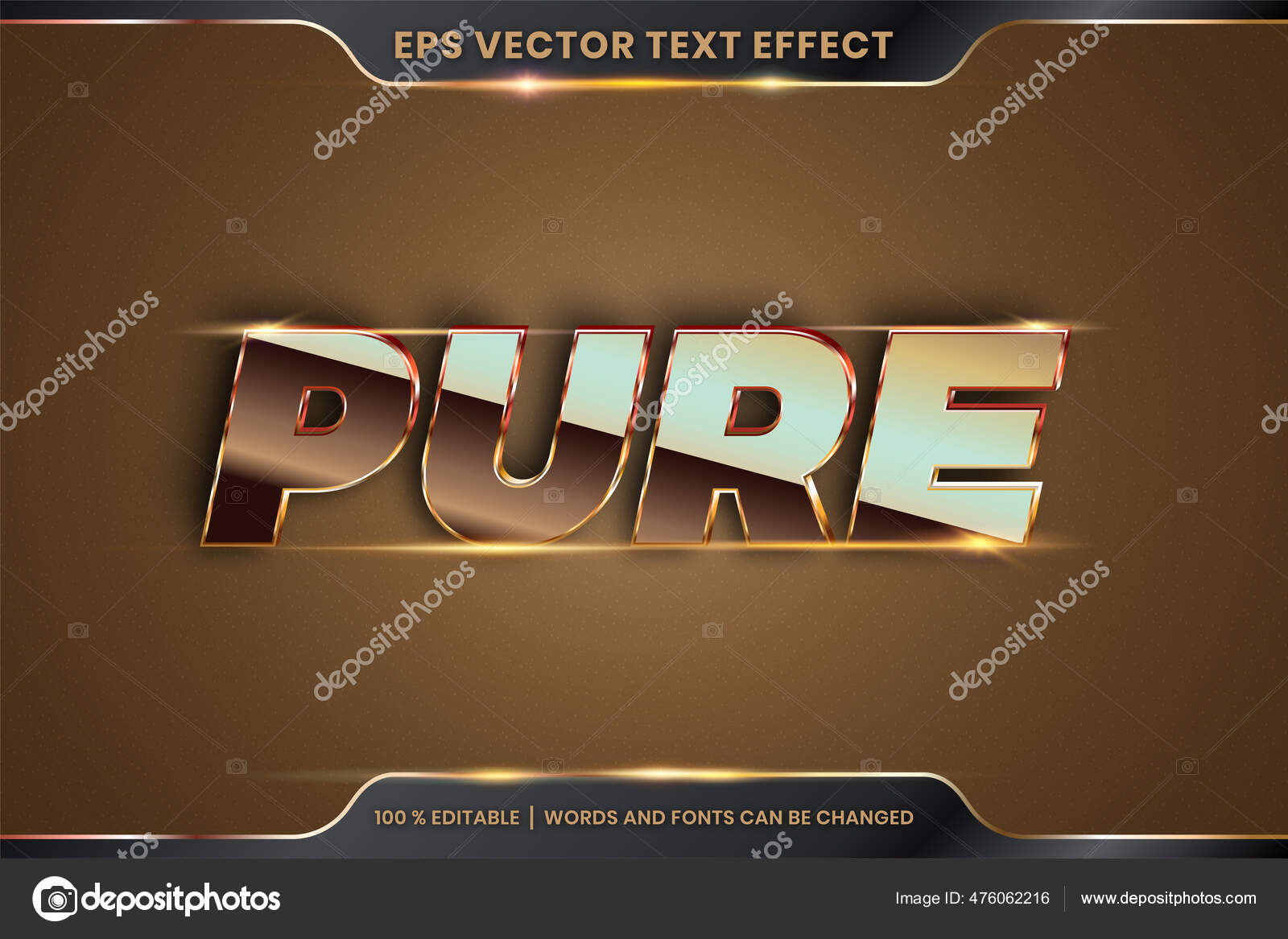 Text Effect Pure Words Font Styles Theme Editable Metal Gradient Stock ...
