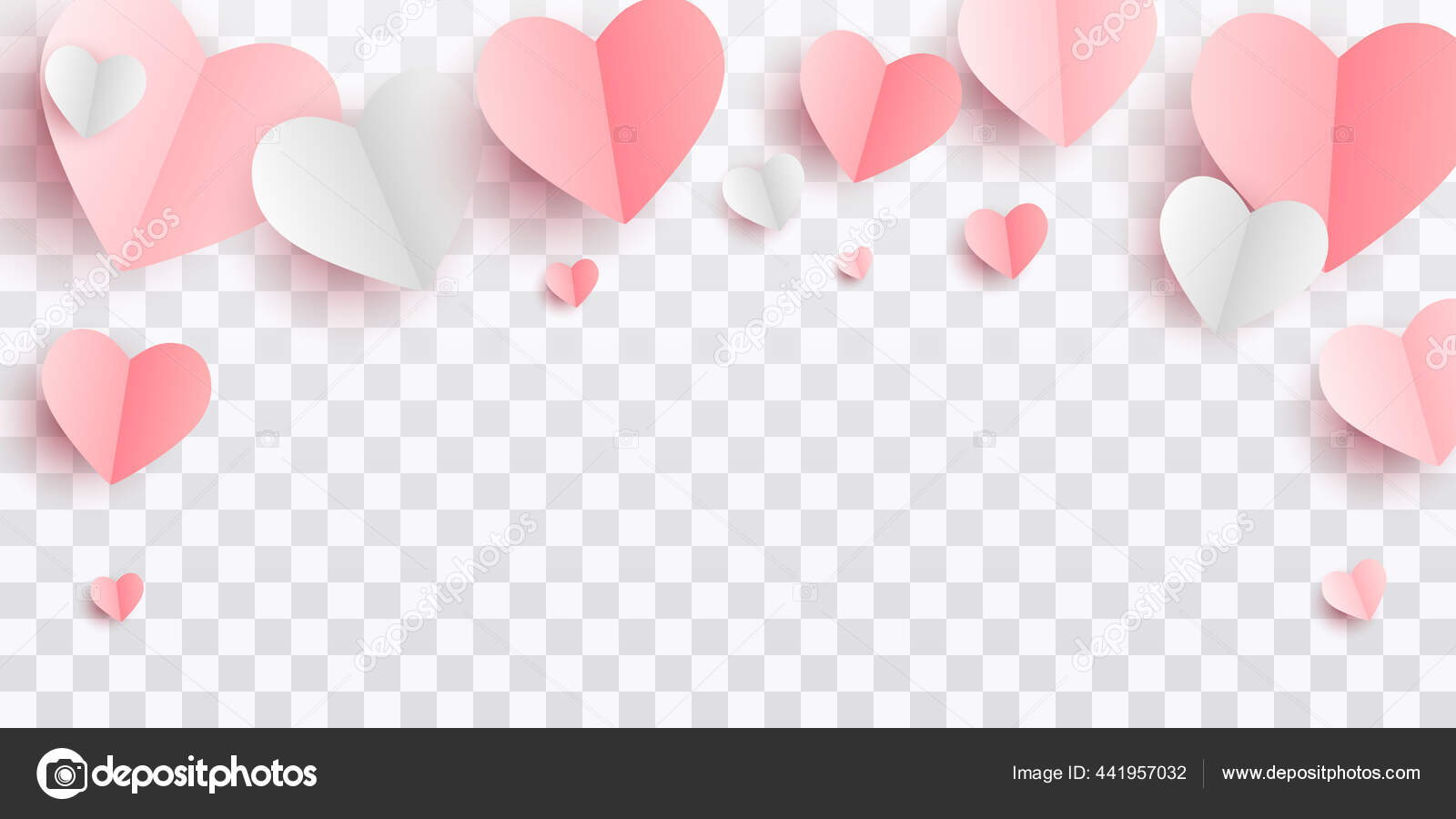 Valentines hearts postcard. Paper flying elements on transparent ...