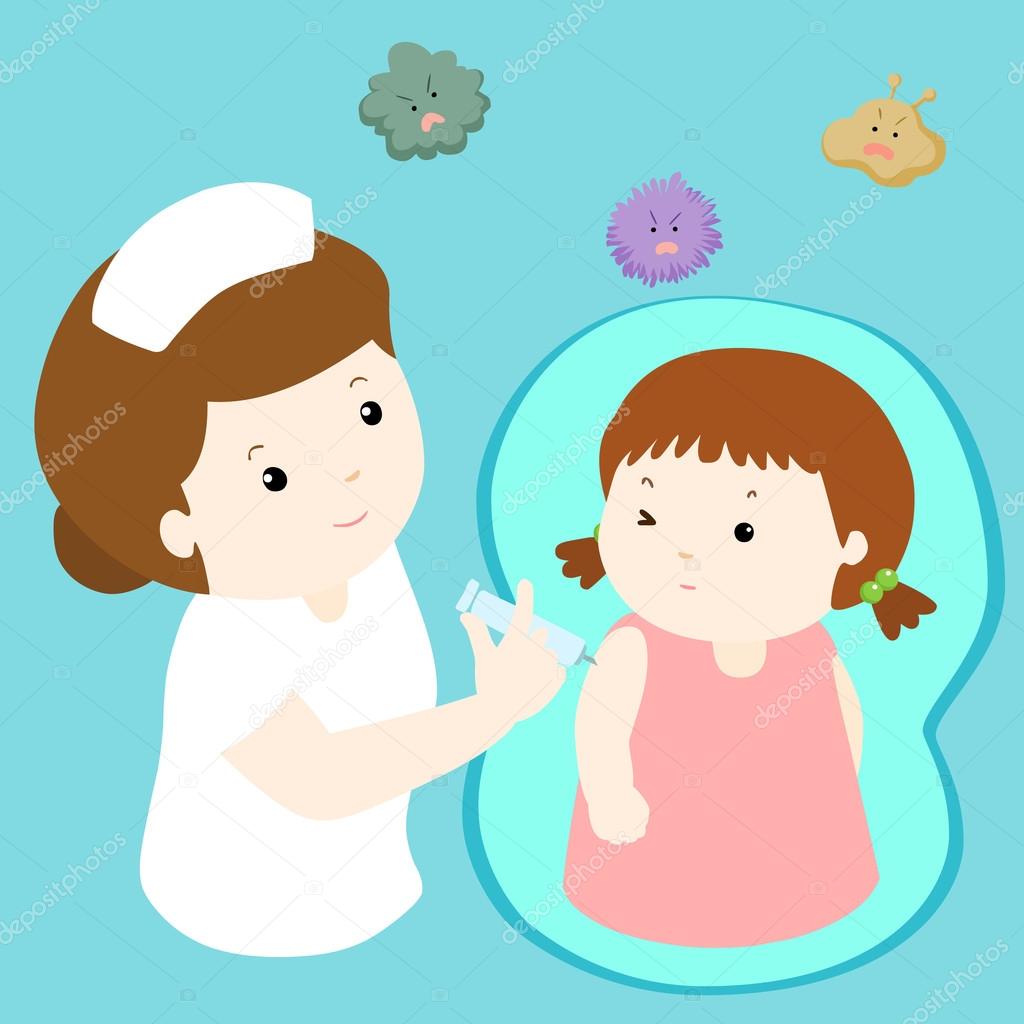 Nurse giving vaccination injection to little girl vector — Stock Vector ...