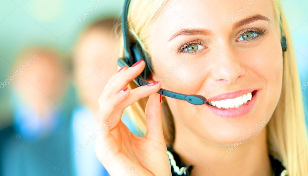 Portrait of support phone operator with the headset — Stock Photo ...