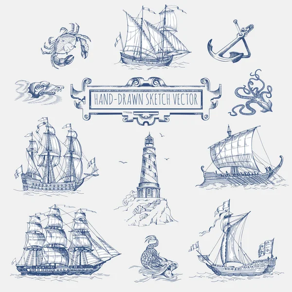 Set Decorative Elements Design Old Geographical Map Sea Monsters ...