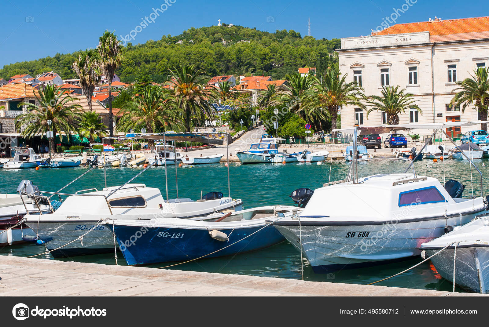 View Stari Grad Small Town Situated Croatian Island Hvar Circa — Stock ...