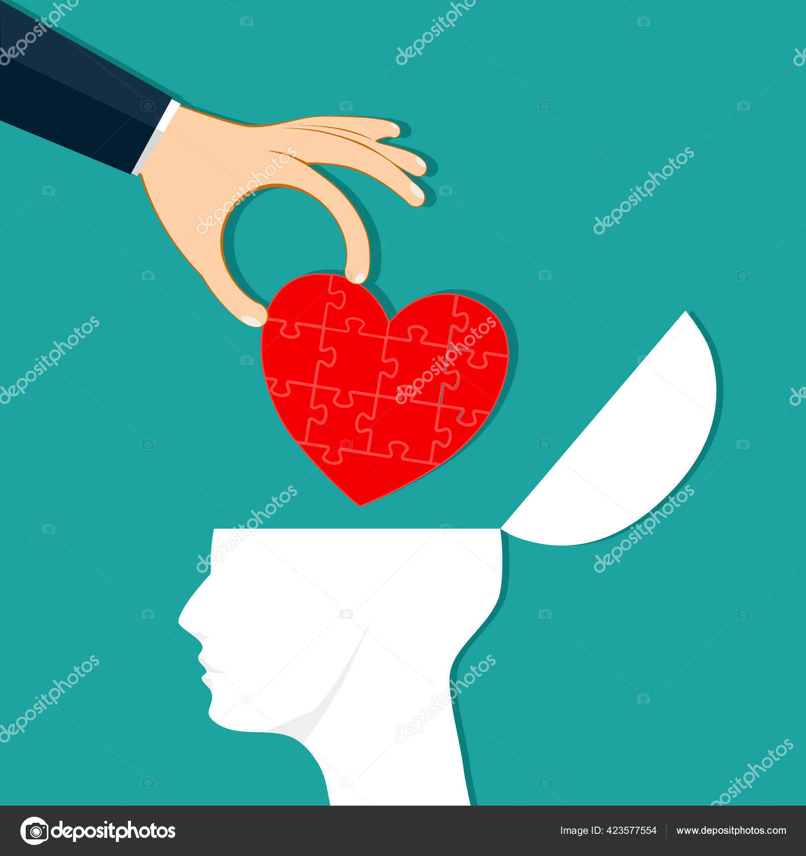 Hands Put Heart Human Head Give Love Advice Vector Illustration Stock ...