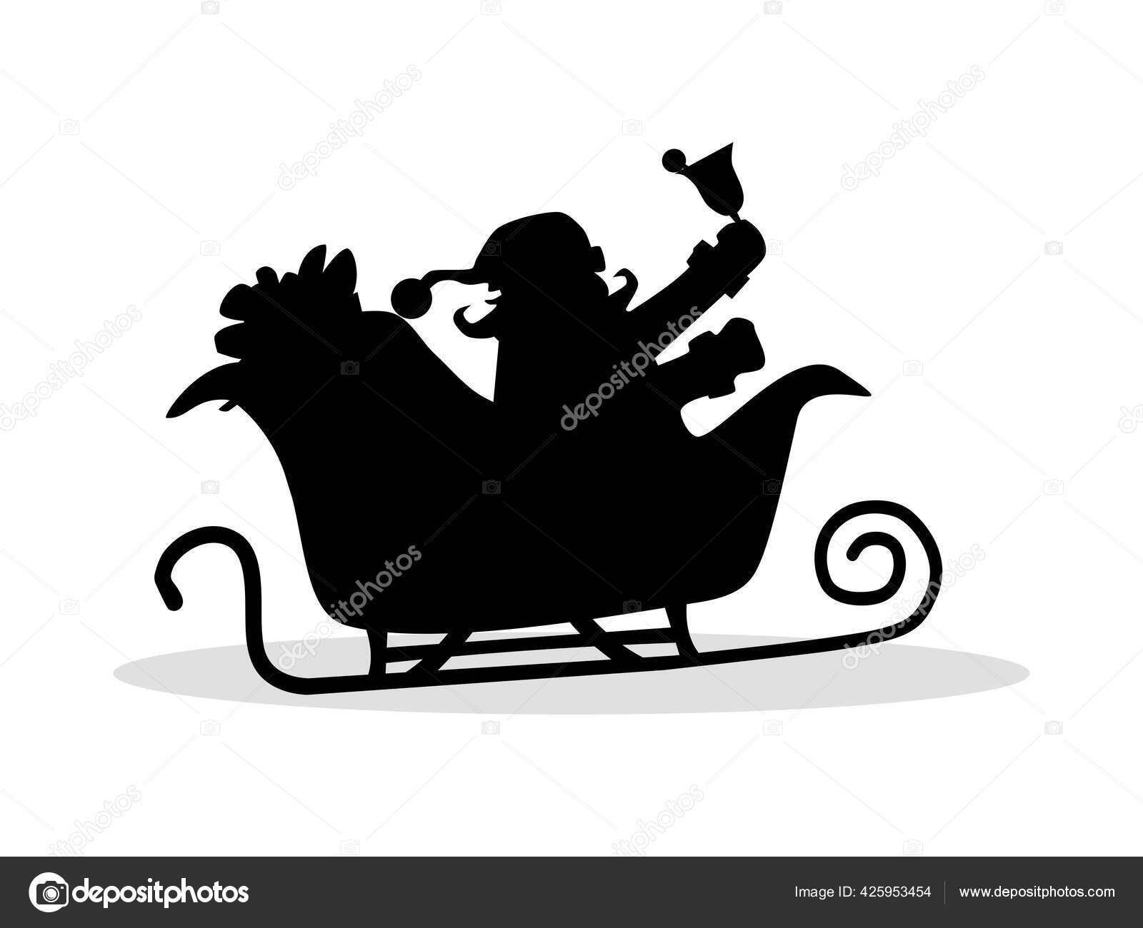 Ilustraciones Vectoriales Silueta Santa Claus Volando Trineo Eps Vector ...