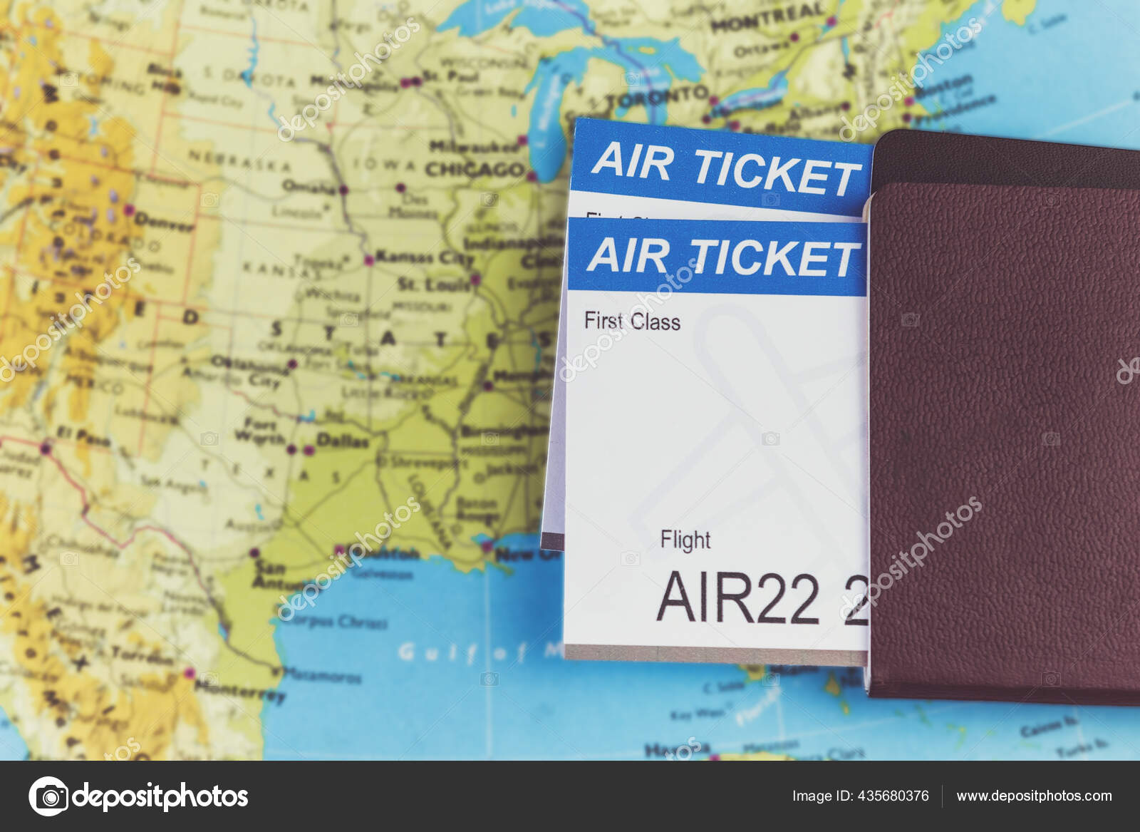Air Ticket Passports Map Flight America Travel Concept Stock Photo by ...