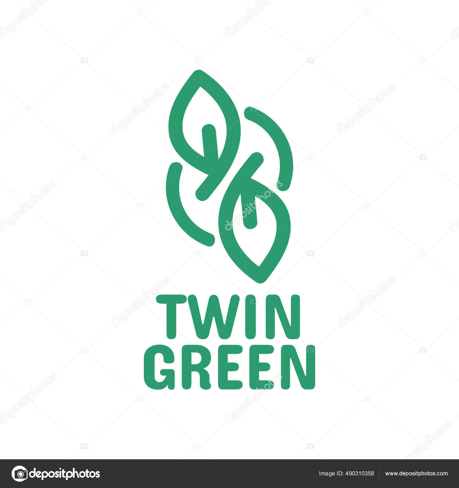 Twin Double Green Leaf Nature Logo Concept Design Illustration Stock ...