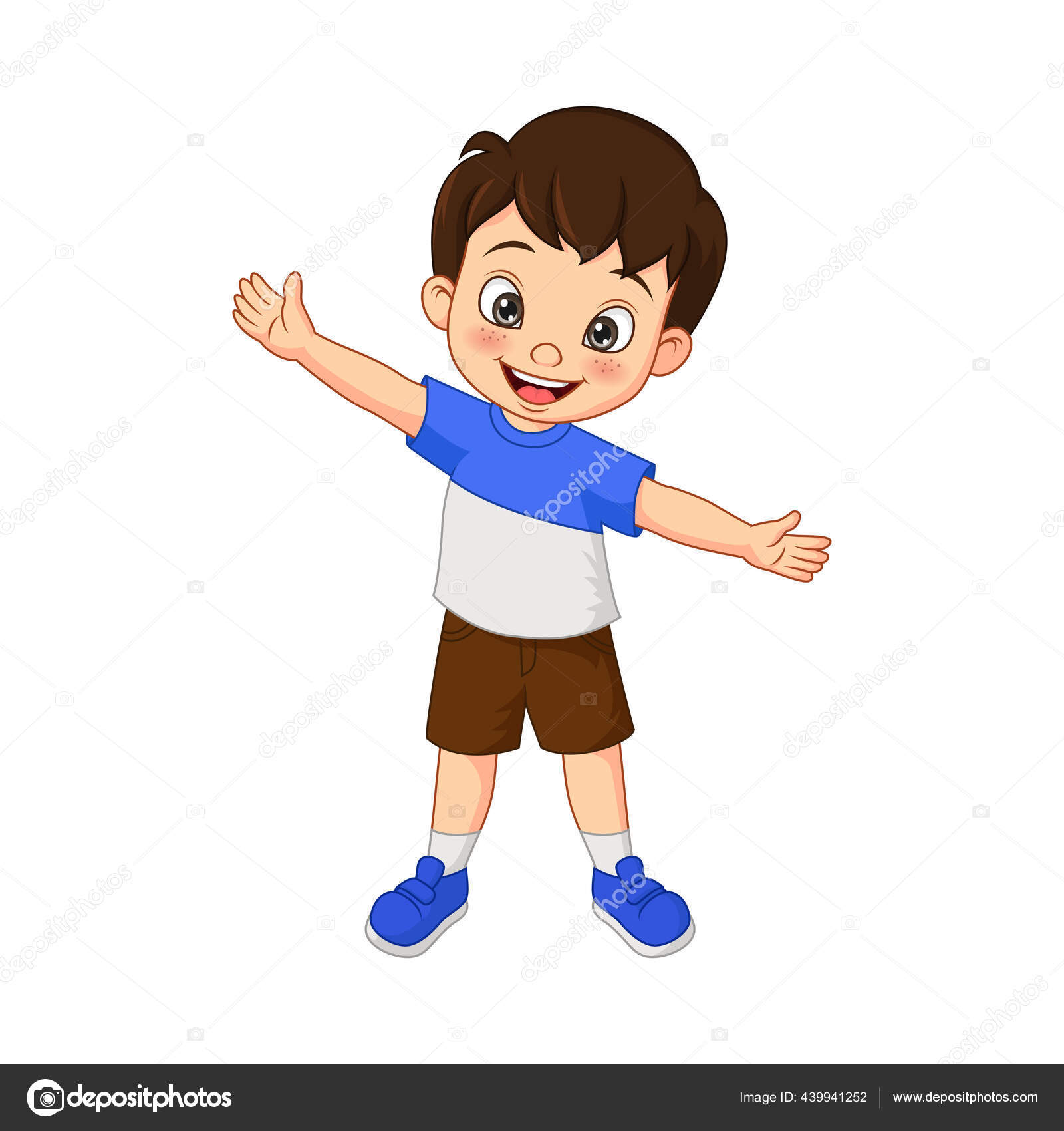 Vektor Ilustrasi Kartun Bahagia Anak Laki Laki Melambaikan Tangan ...