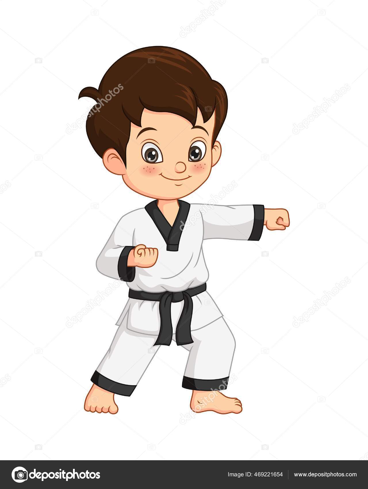 Ilustração Vetorial Menino Karatê Dos Desenhos Animados Que Pratica ...