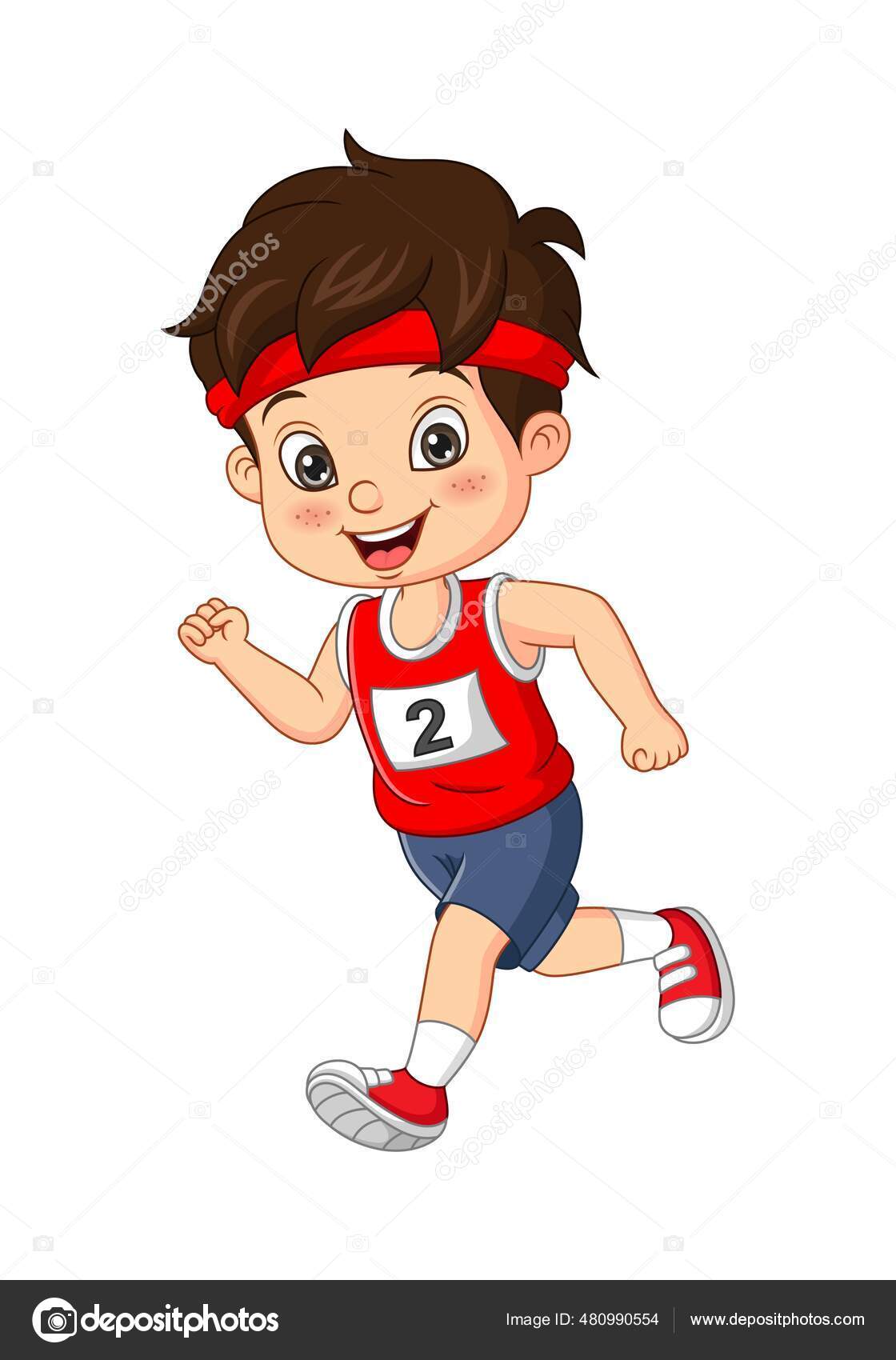 Vector Illustration Happy Cute Little Runner Boy Cartoon Stock Vector ...