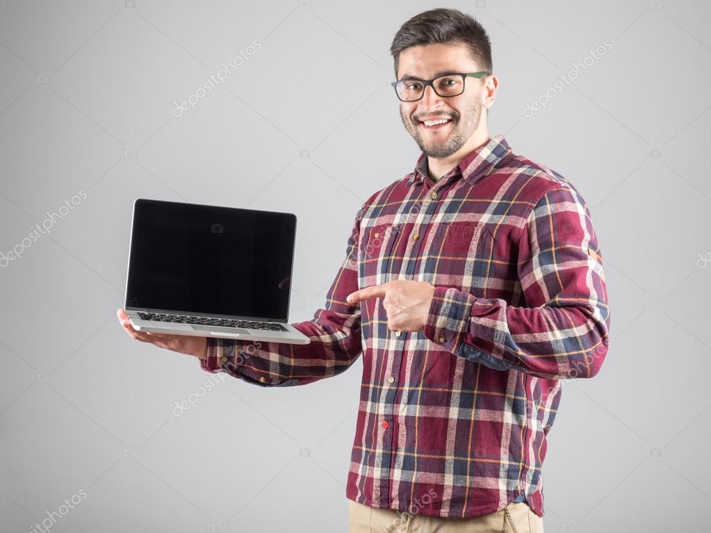 Man pointing on laptop — Stock Photo © filistimlyanin #112199704