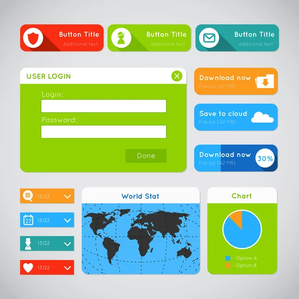 Set of flat web and user interface UI elements, icons and buttons for ...