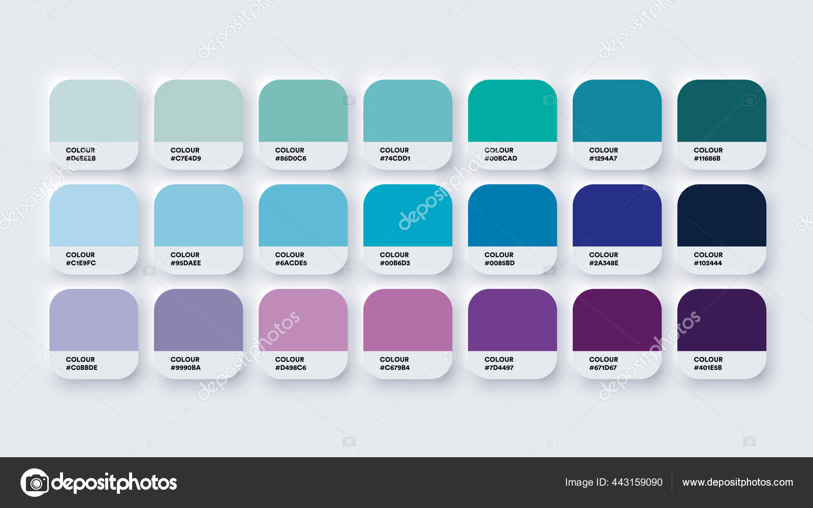 Image vectorielle Palette de couleurs Catalogue Échantillons Bleu et ...