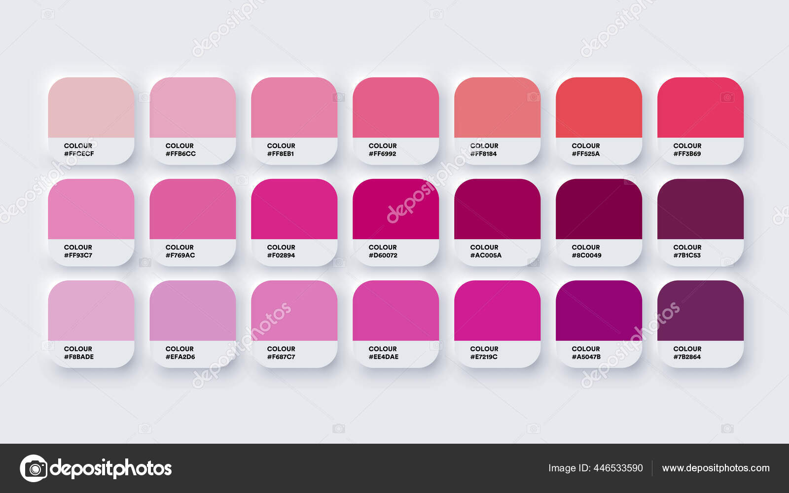 Renk Paleti Kataloğu Pembe örnekleri RGB HEX. Neomorfizm Vektörü ©mon ...