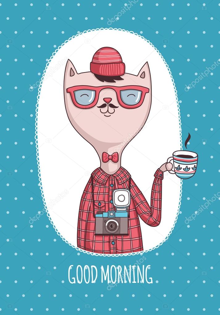 Good morning and cat — Stock Vector © moryachok_ #100625048