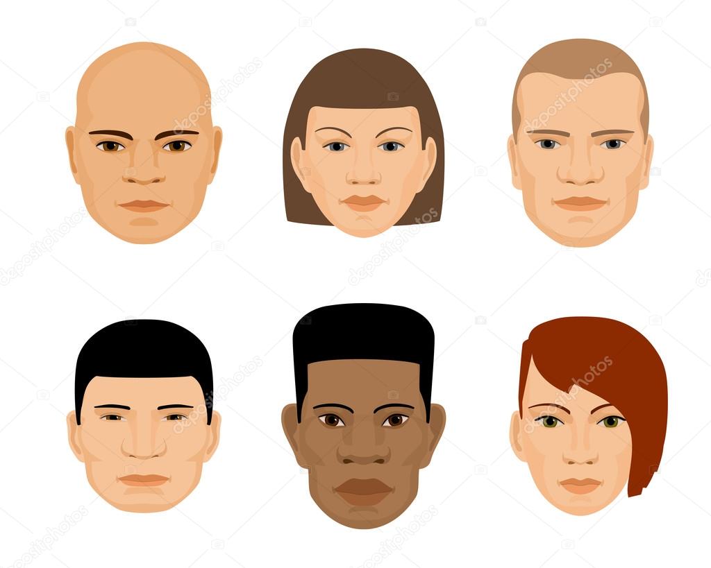 Set of human faces different gender and ethnicity — Stock Vector ...