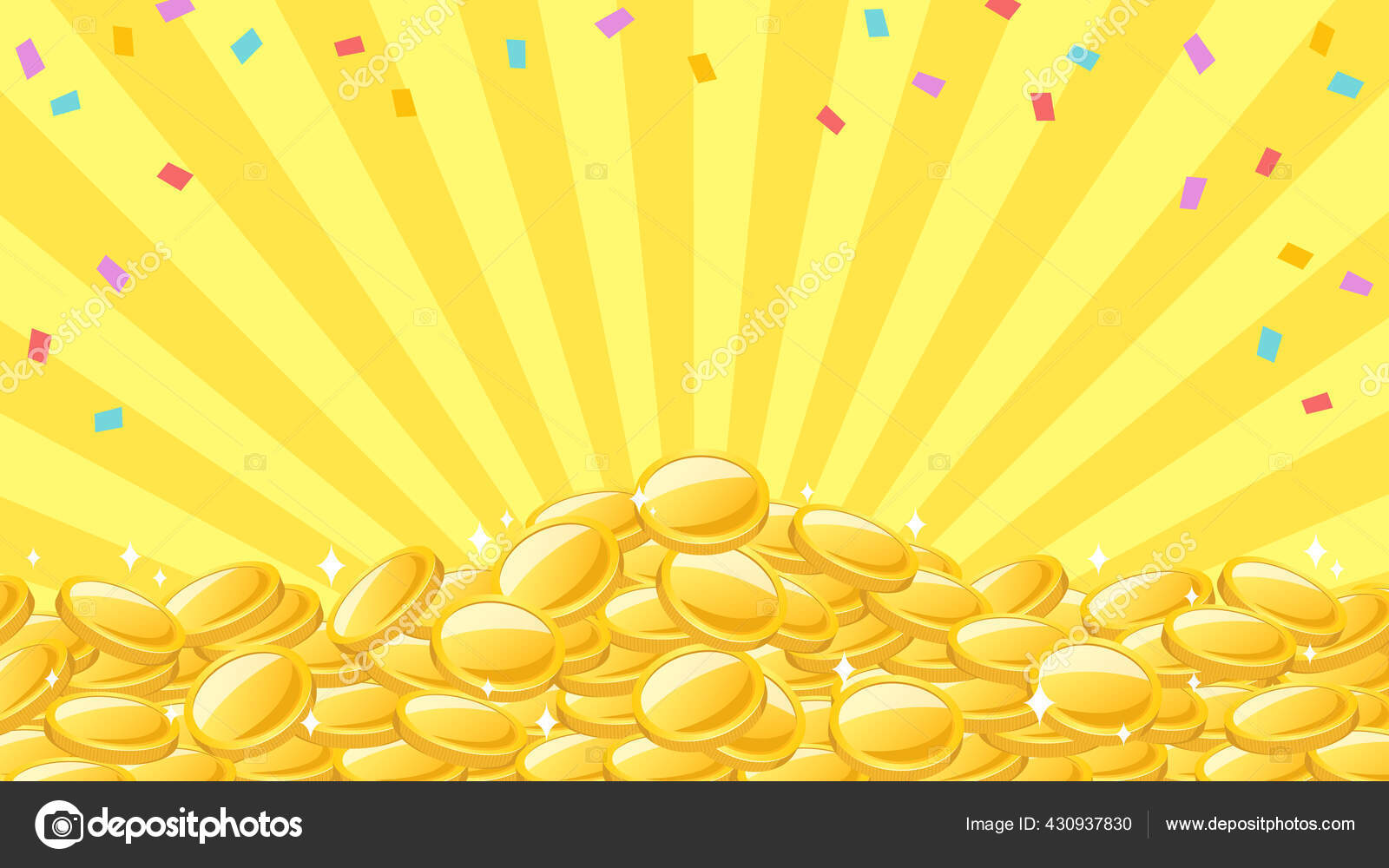 Background Frame Colorful Confetti Many Gold Coins Piled Mountain ...