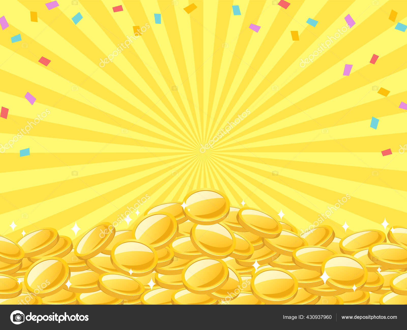 Background Frame Colorful Confetti Many Gold Coins Piled Mountain ...