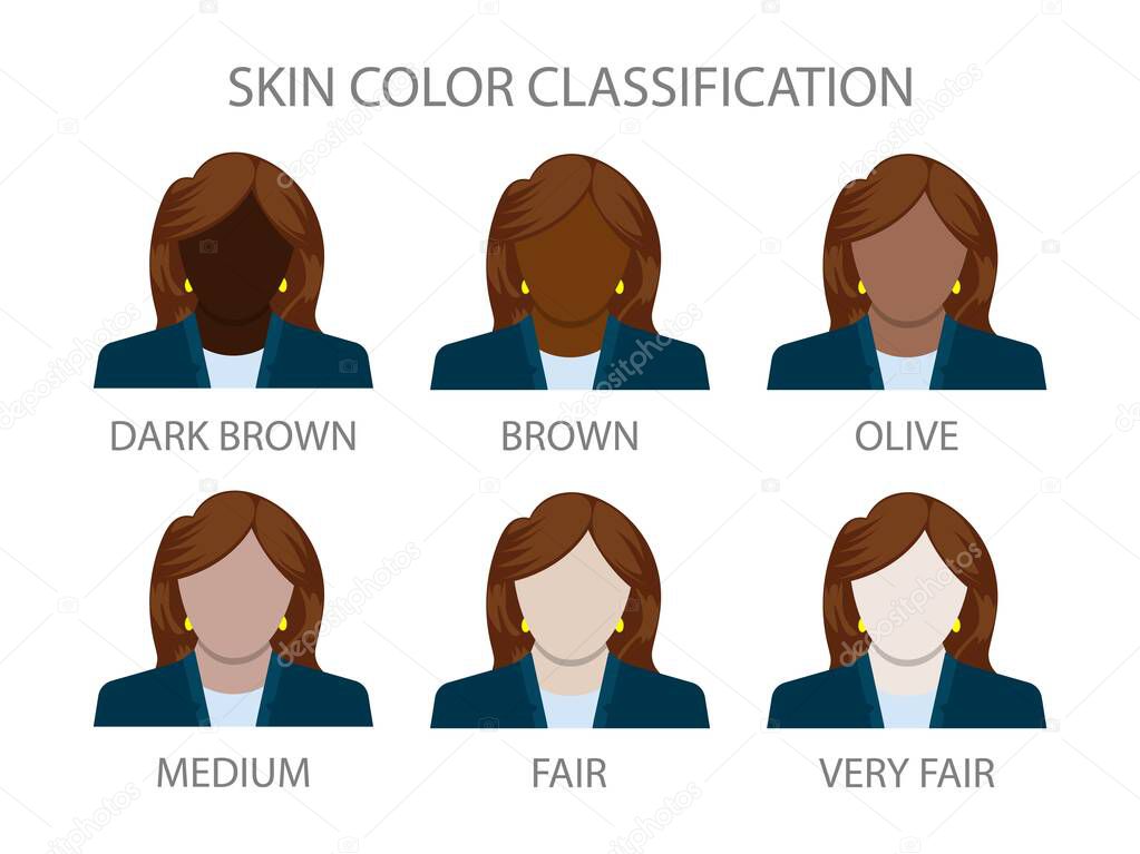 Clasificación del color de piel. Diferentes tonos de piel mujer. Vector ...
