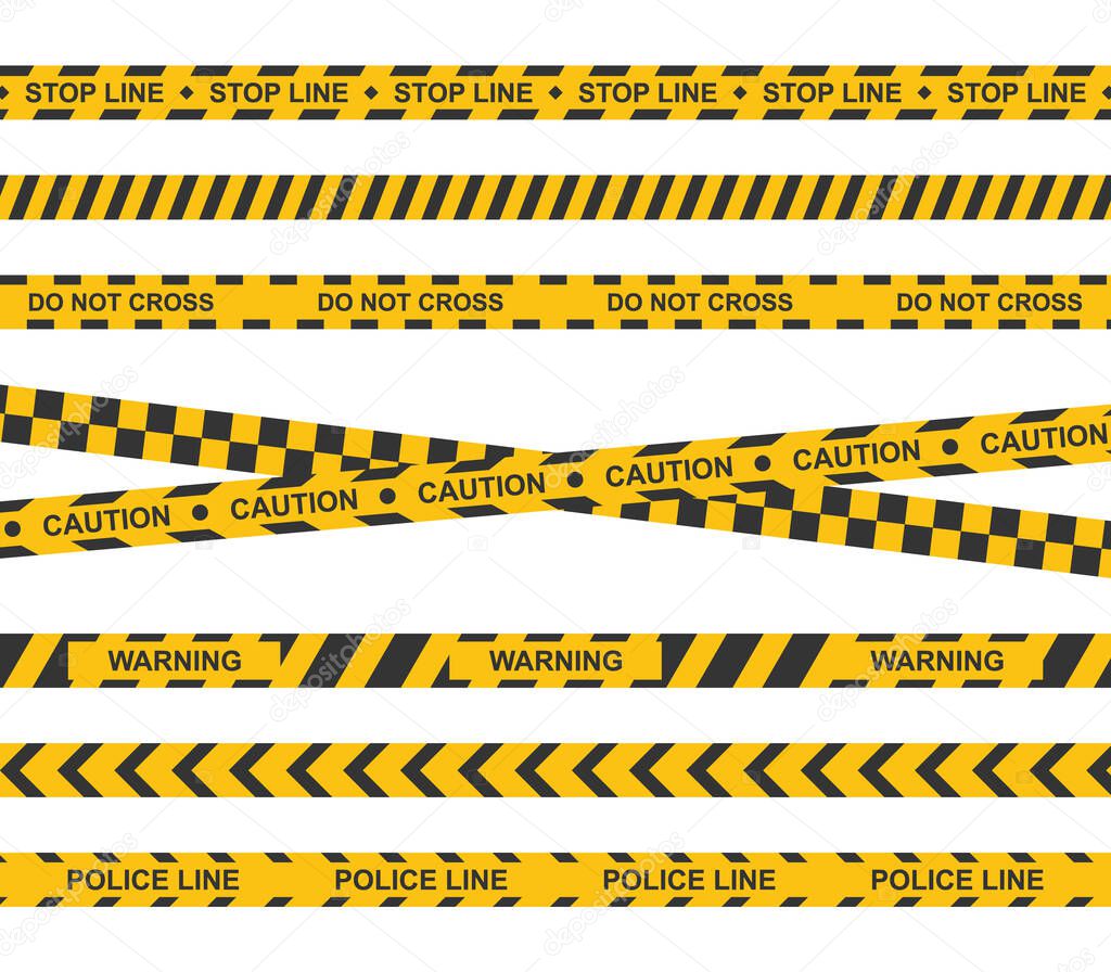 Conjunto de cinta de precaución amarilla. Cintas de advertencia de ...