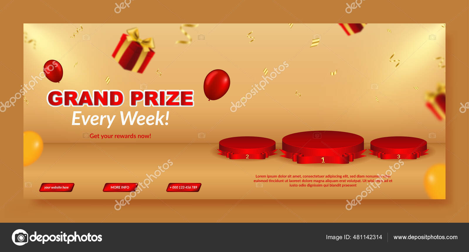 Realistic Grand Prize Banner Template Podium Gift Box Stock Vector ...