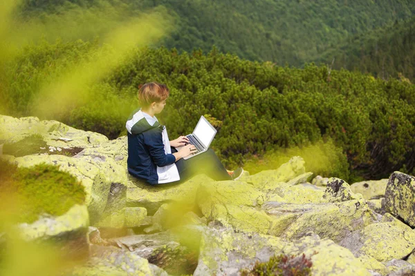 Work with laptop in the mountain - Stock Image - Everypixel