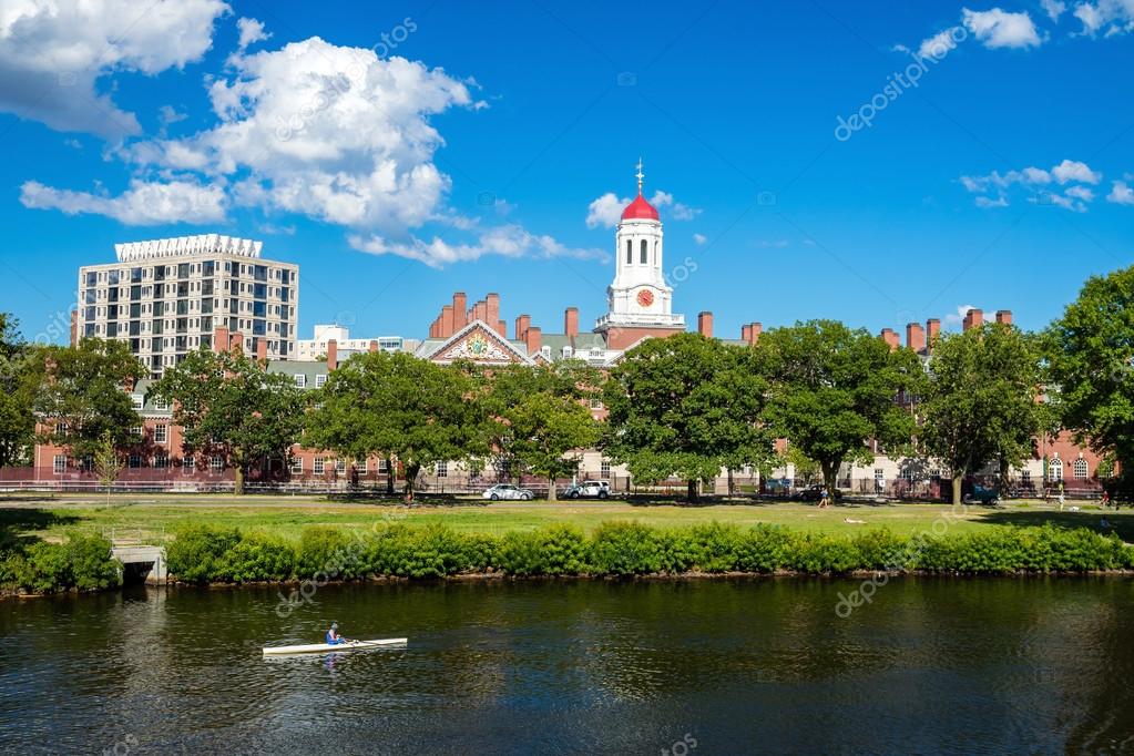John W. Weeks Bridge with clock tower over Charles River in Harv ...