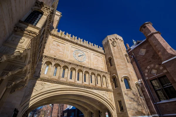 Yale university buildings in winter after snow storm Linus - Stock ...