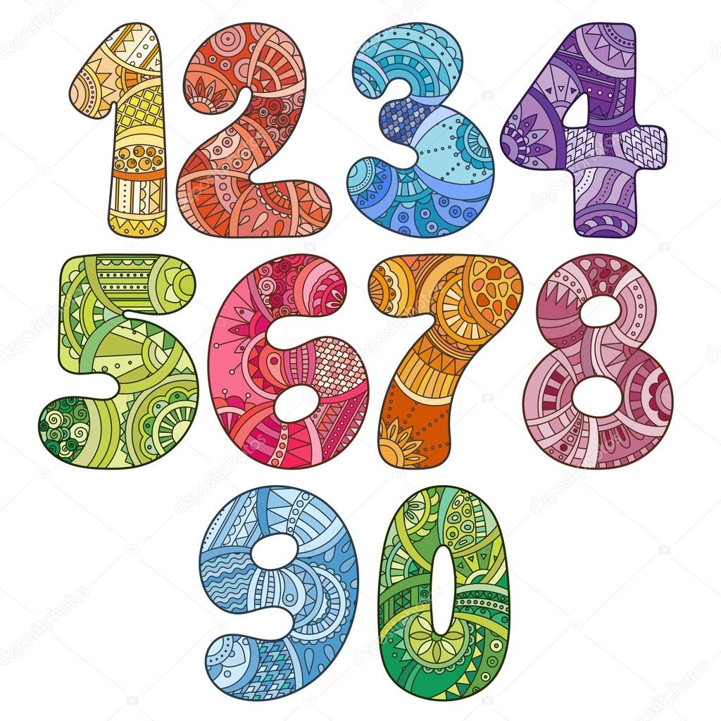Zentangle numbers set. Collection of doodle numbers with zentangle ...