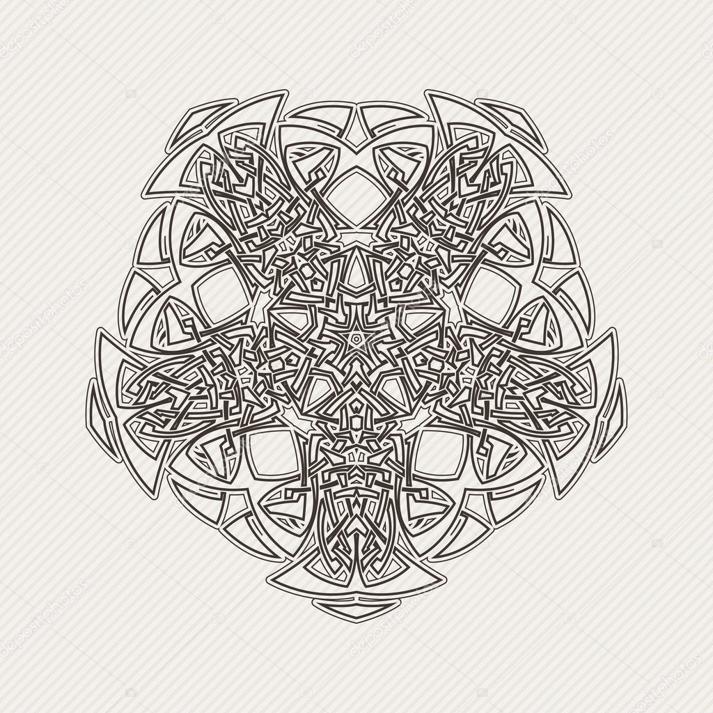 Vector mandala. Gothic lace tattoo. Celtic weave with sharp corners ...