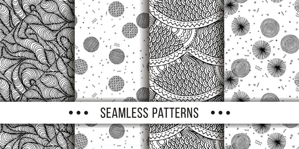 Set Samless Ornate Doodle Hand Drawn Abstract Patterns Vector ...