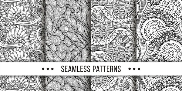 Set Samless Ornate Doodle Hand Drawn Abstract Patterns Vector ...