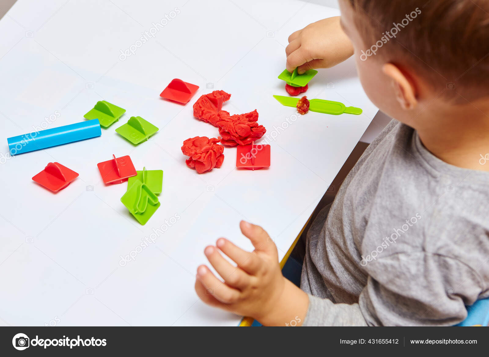 Boy Playing His Room Young Child Playing Play Doh Play — Stock Photo ...