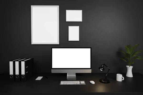 moderno espacio de trabajo de oficina limpio con pantalla de ...