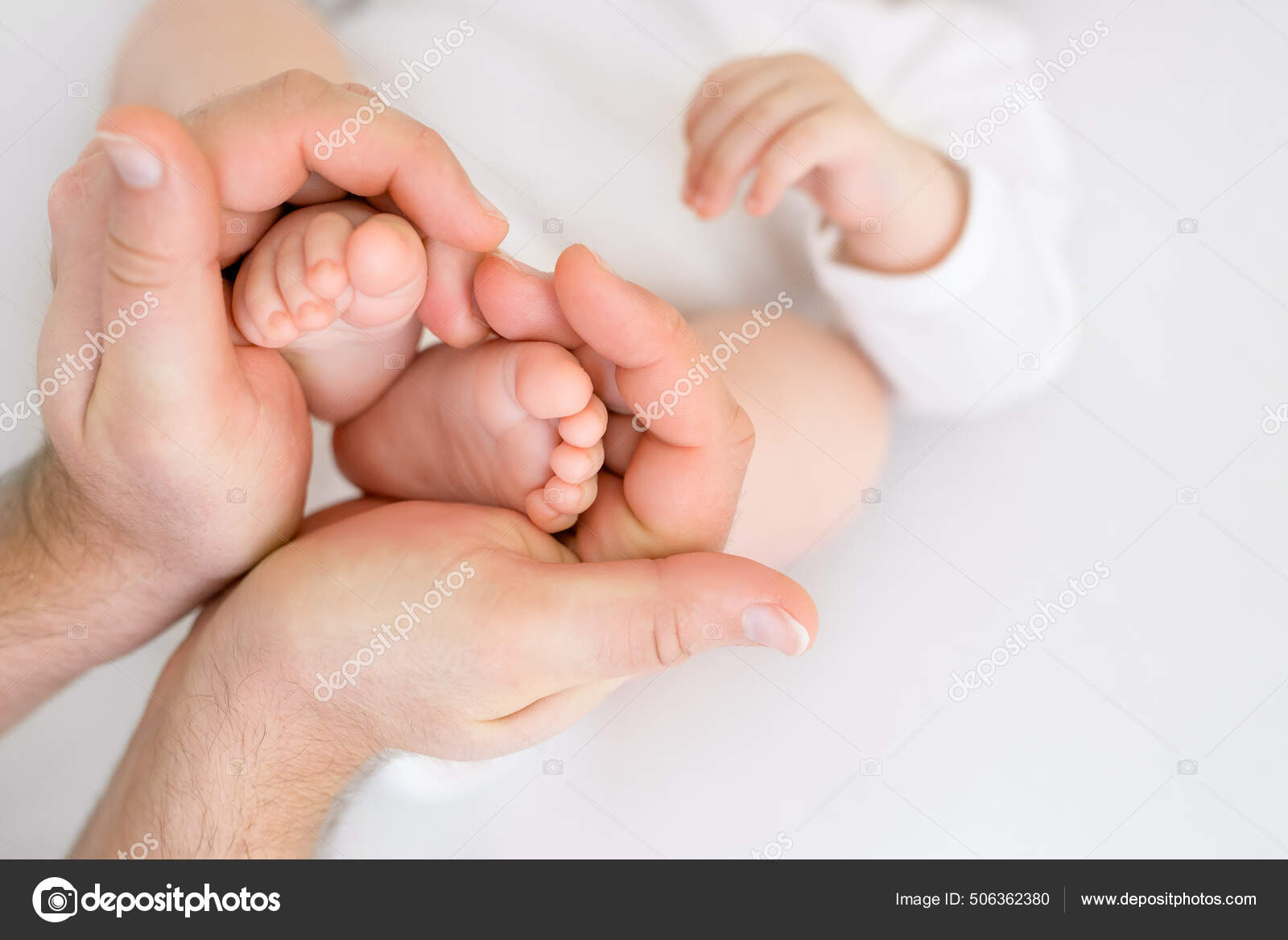 Father Holds Tiny Legs Newborn Baby His Palms Gentle Affectionate Stock ...