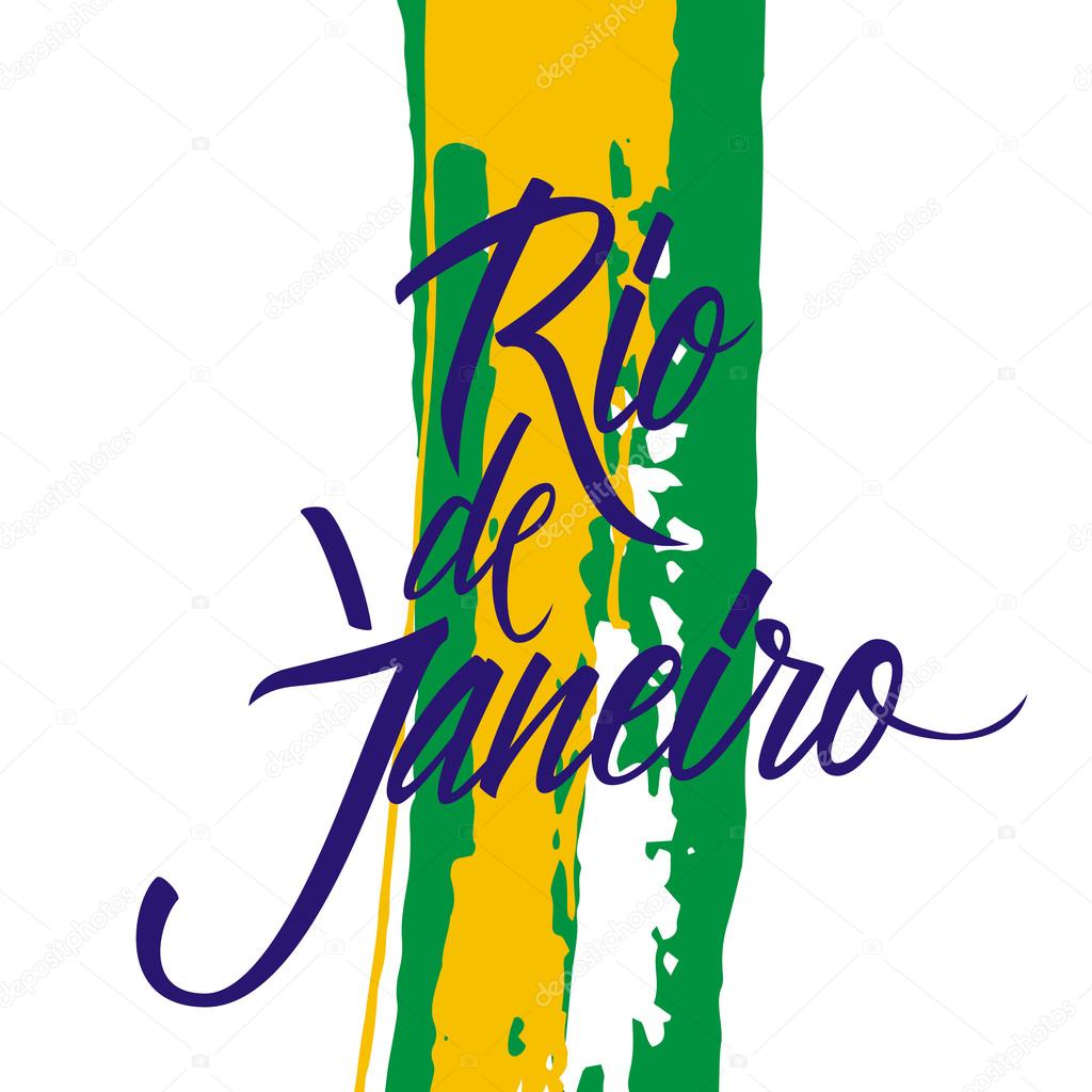Handwritten inscription Rio de Janeiro on brush stroke background. Hand ...